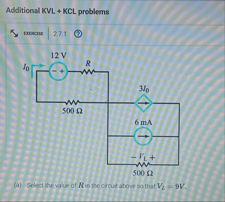 Solved Additional KVL KCL problemsEXERCISE2.7.1(a) ﻿Select | Chegg.com