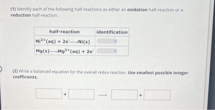 Solved (1) Identify each of the following half-reactions as | Chegg.com