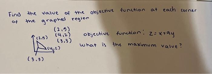 Solved Find the value of the objective function at each | Chegg.com