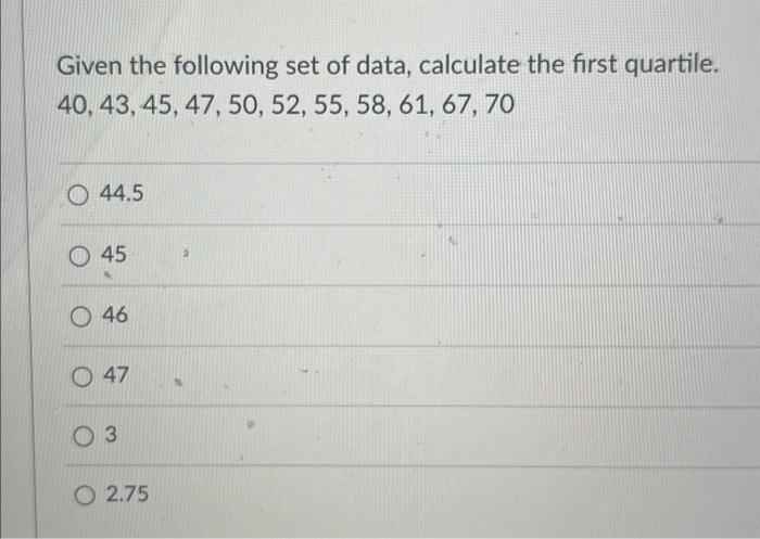 Solved Given the following set of data, calculate the first | Chegg.com