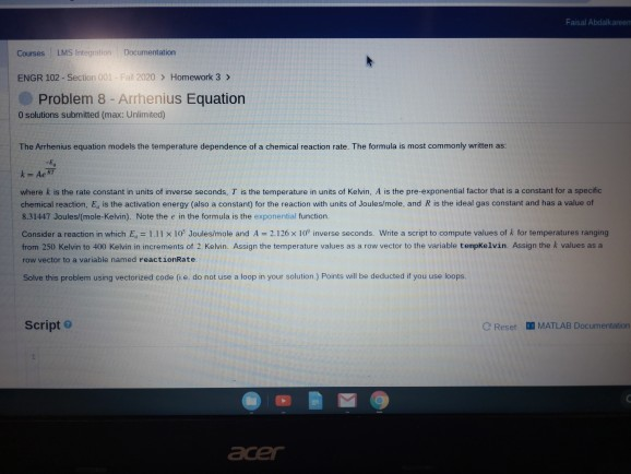 Solved Fail Abdekar Courses Documentation ENGR 102 - Section | Chegg.com