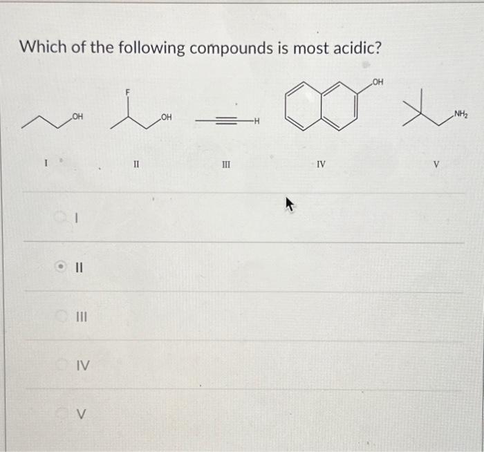 Solved Which of the following compounds is most acidic? I II | Chegg.com