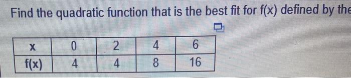 Solved Find the quadratic function that is the best fit for | Chegg.com