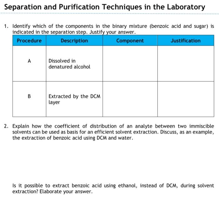 Solved Separation and Purification Techniques in the | Chegg.com