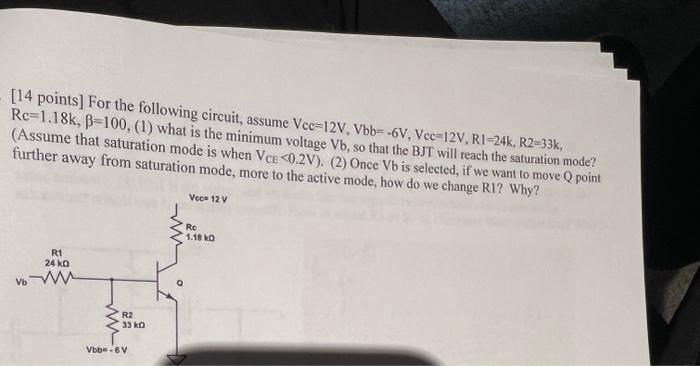 Solved [14 points] For the following circuit, assume Vcc=12 | Chegg.com