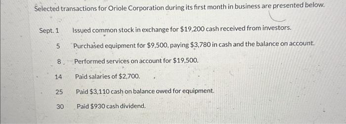 Solved Selected transactions for Oriole Corporation during | Chegg.com