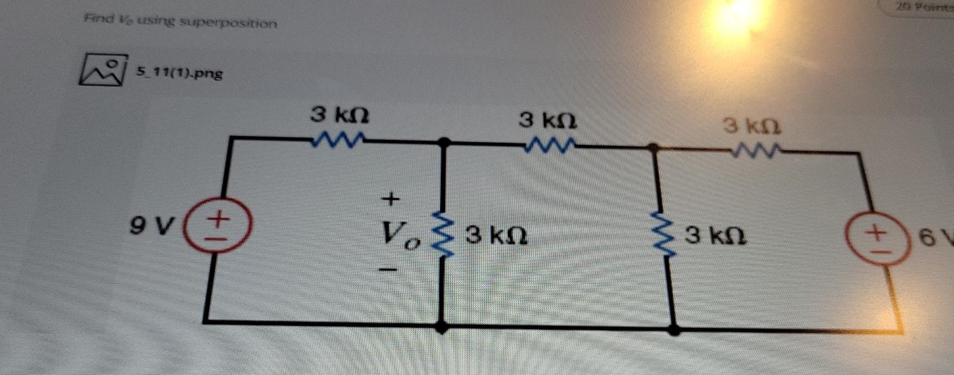 Solved Find Va using superposition 5 11(1).png 3 ΚΩ 3 ΚΩ 3 | Chegg.com
