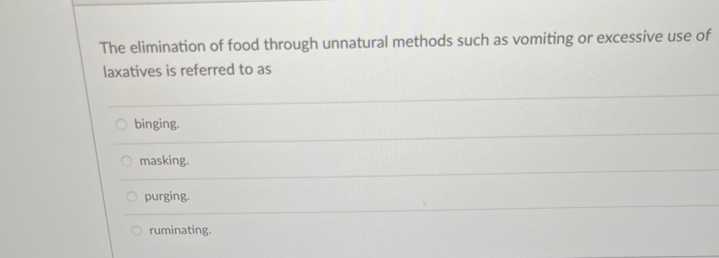 Solved The elimination of food through unnatural methods | Chegg.com