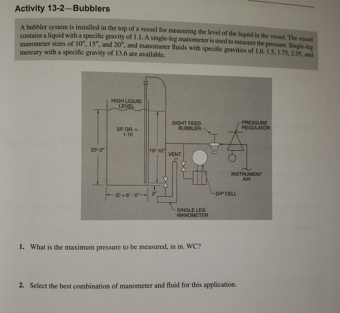 Solved Activity 13-2-Bubblers A bubbler system is installed | Chegg.com