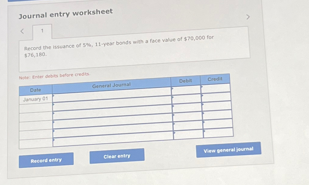 Solved Journal entry worksheet1Record the issuance of | Chegg.com