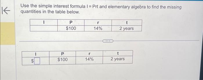 Solved K Use the simple interest formula 1 = Prt and | Chegg.com