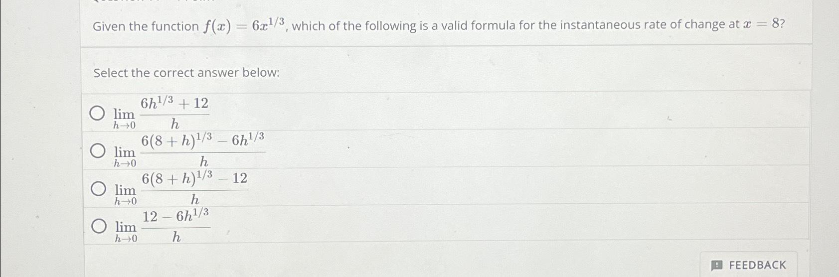 Solved Given the function f(x)=6x13, ﻿which of the following | Chegg.com