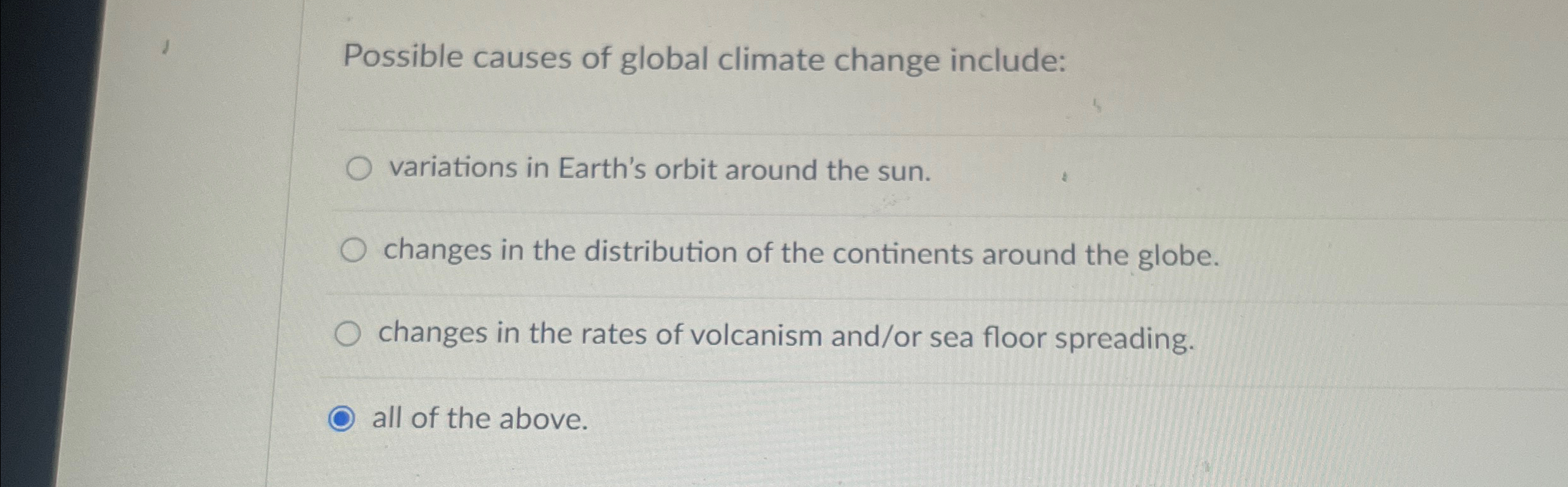 Solved Possible causes of global climate change | Chegg.com