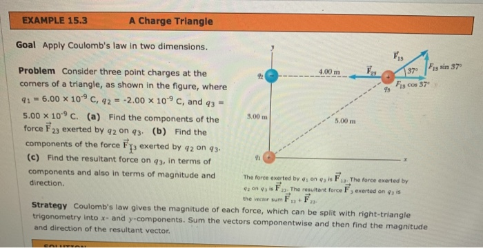 Solved EXAMPLE 15.3 A Charge Triangle 1370 Fig sin 870 22 9 | Chegg.com