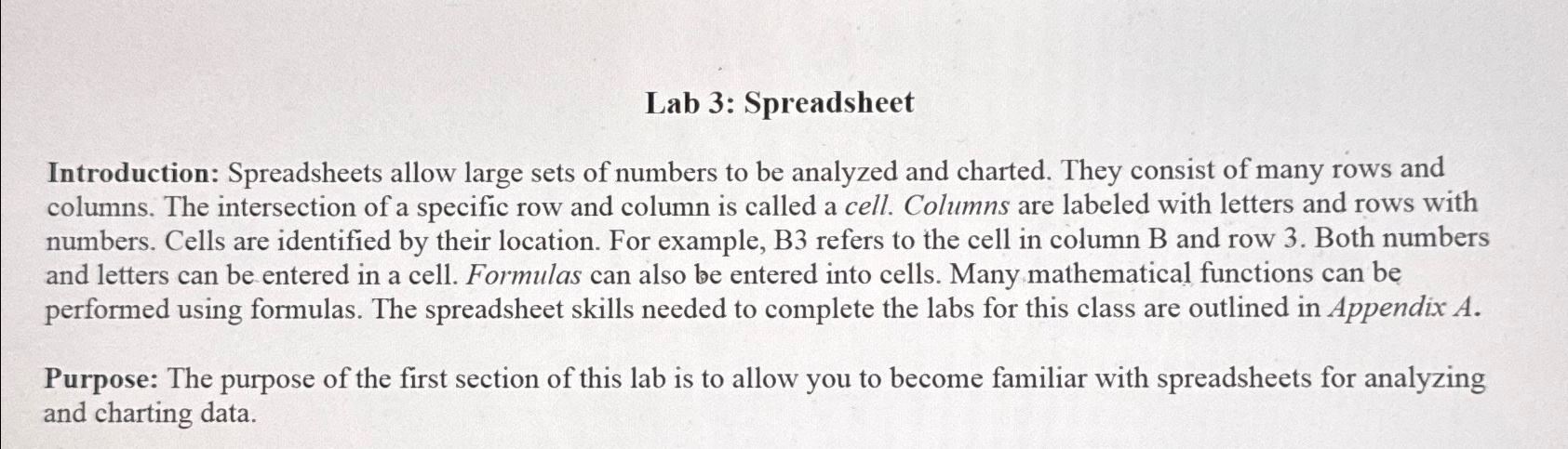 Solved Lab 3: SpreadsheetIntroduction: Spreadsheets allow | Chegg.com