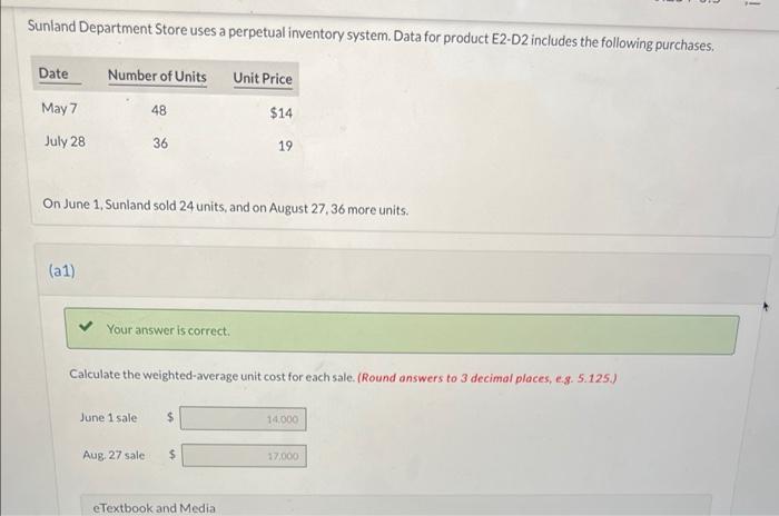 Solved Sunland Department Store uses a perpetual inventory | Chegg.com