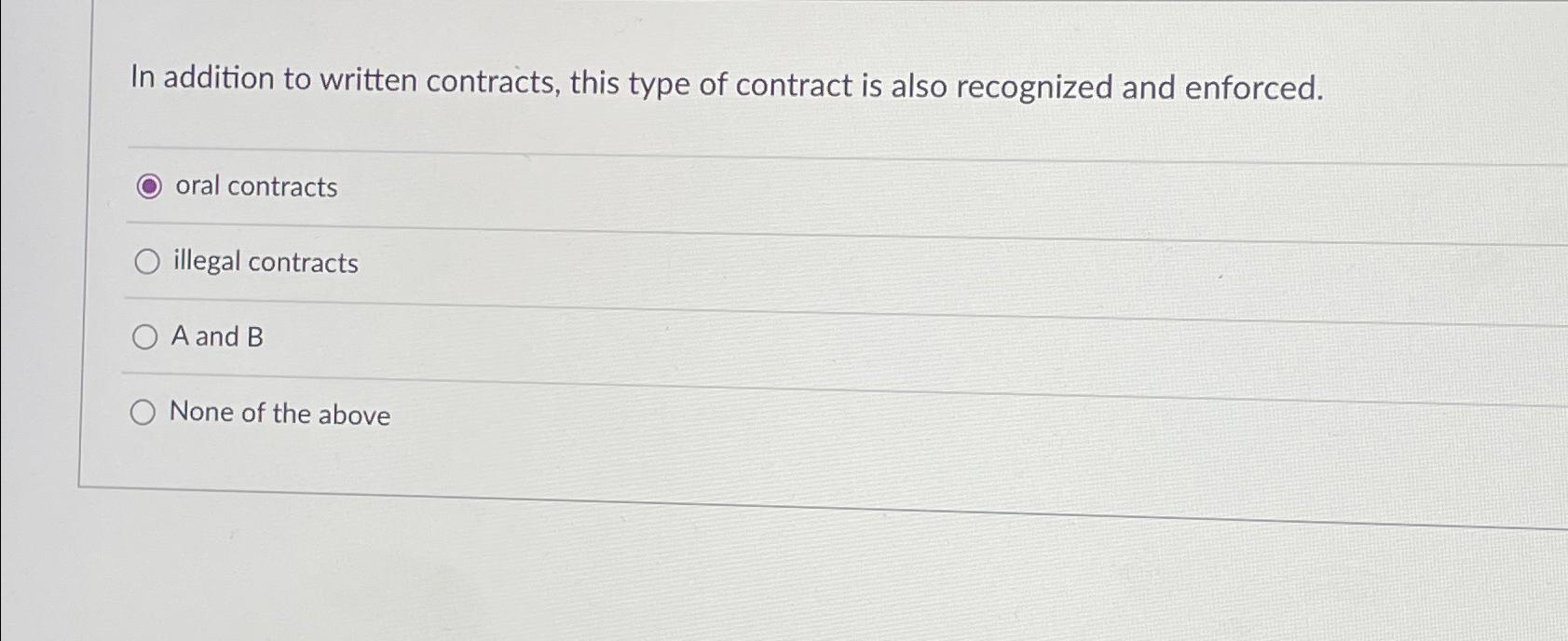 Solved In addition to written contracts, this type of | Chegg.com