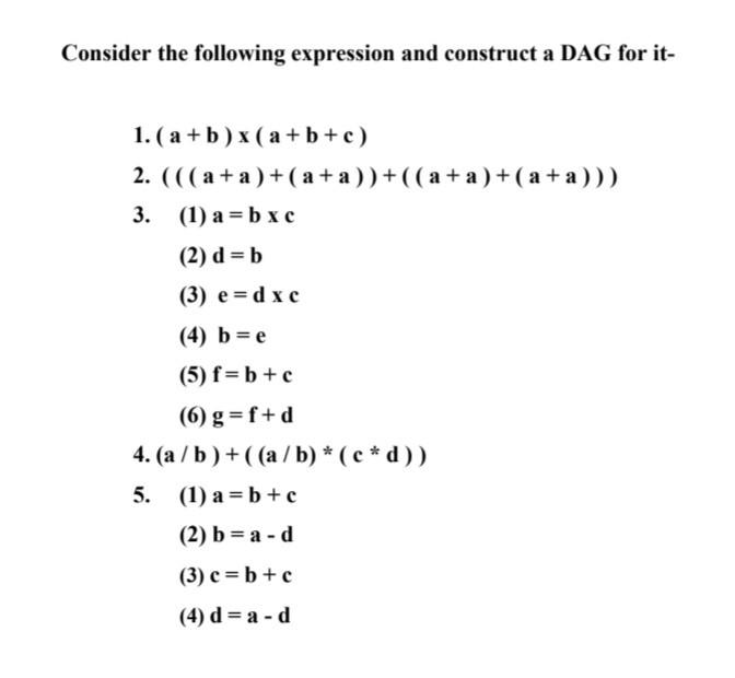 Solved Consider the following expression and construct a DAG | Chegg.com