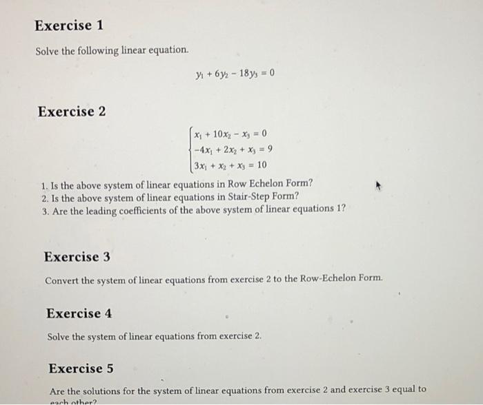 Solved Exercise 1 Solve the following linear equation. 1 + | Chegg.com