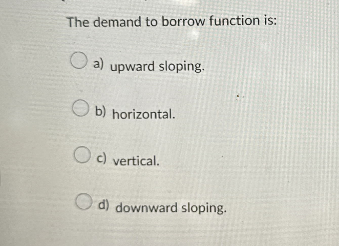 Solved The demand to borrow function is:a) ﻿upward | Chegg.com