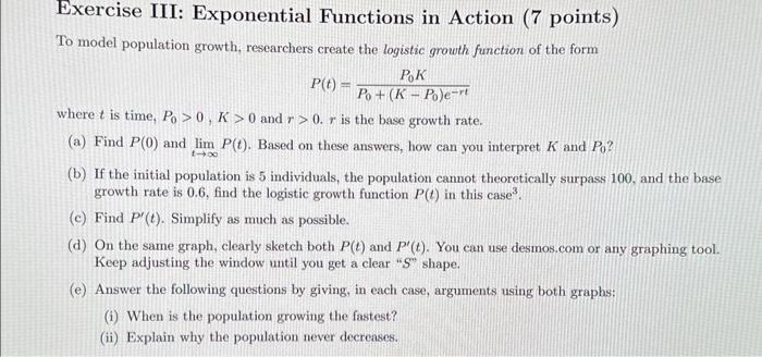 Solved Exercise III: Exponential Functions in Action ( 7 | Chegg.com