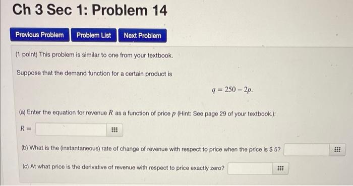 Solved (1 point) This problem is similar to one from your | Chegg.com