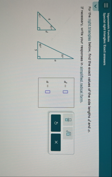 Solved Trigonometric FunctionsSpecial right triangles: Exact | Chegg.com