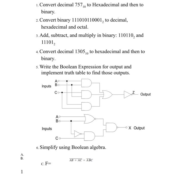 Solved 1. Convert decimal 75710 to Hexadecimal and then to | Chegg.com