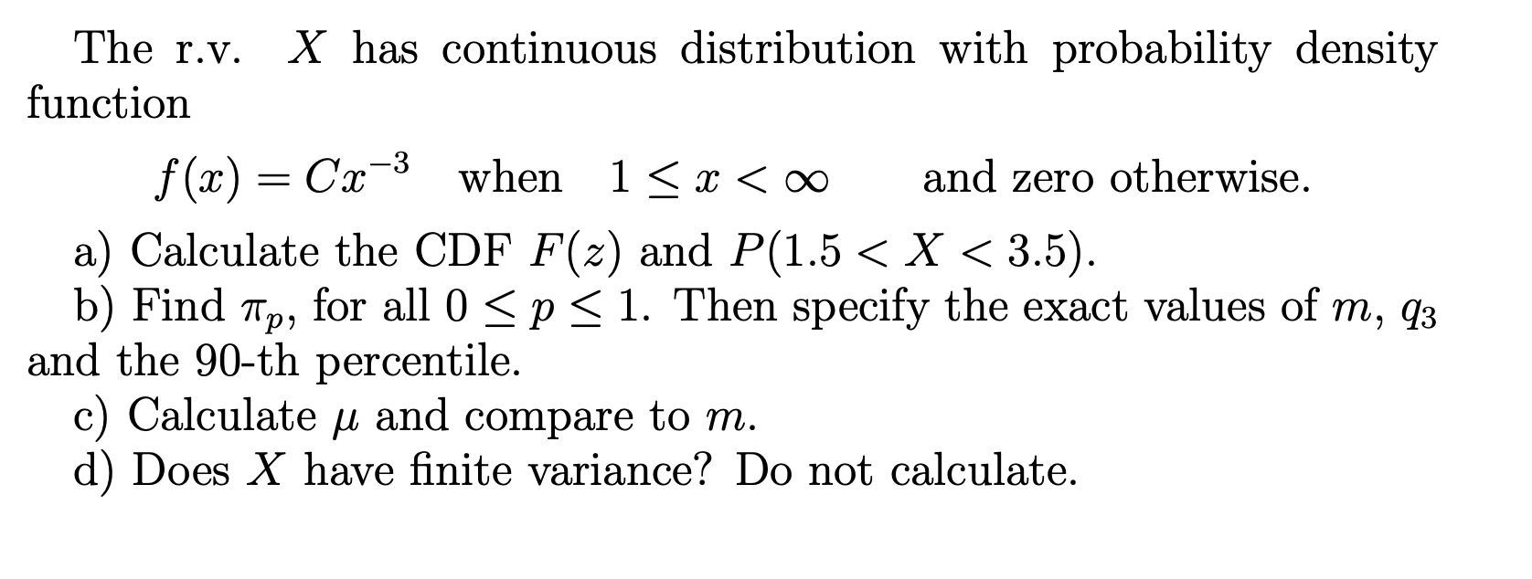 Solved The r.v. x ﻿has continuous distribution with | Chegg.com