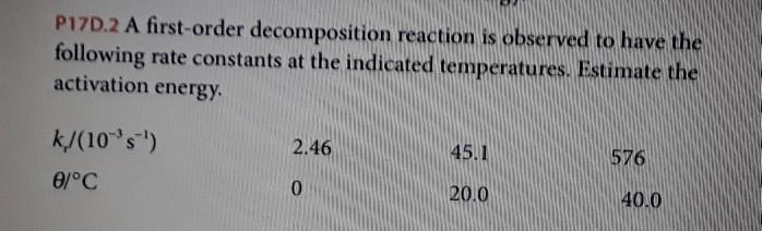 Solved P17D.2 A first-order decomposition reaction is | Chegg.com