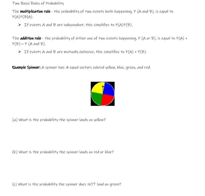 Solved Two Basic Rules of Probability The multiplication | Chegg.com