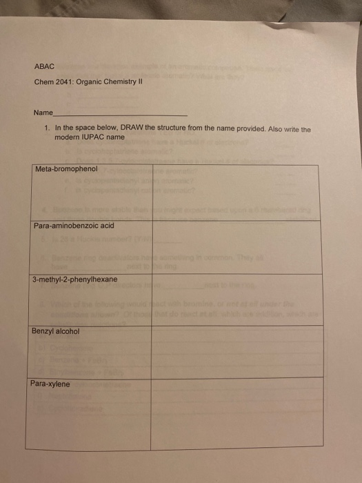 Solved ABAC Chem 2041: Organic Chemistry II Name 1. In the | Chegg.com
