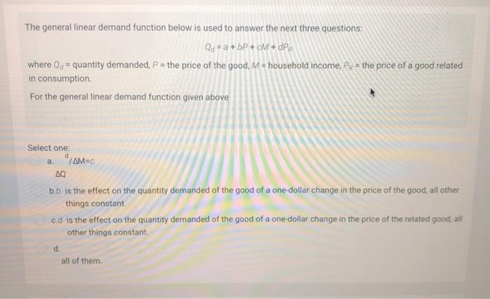 Solved The general linear demand function below is used to | Chegg.com
