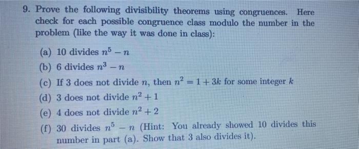 Solved 9. Prove the following divisibility theorems using | Chegg.com