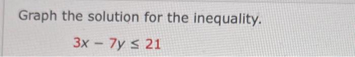 Solved Graph the solution for the inequality. 3x – 7y = 21 | Chegg.com