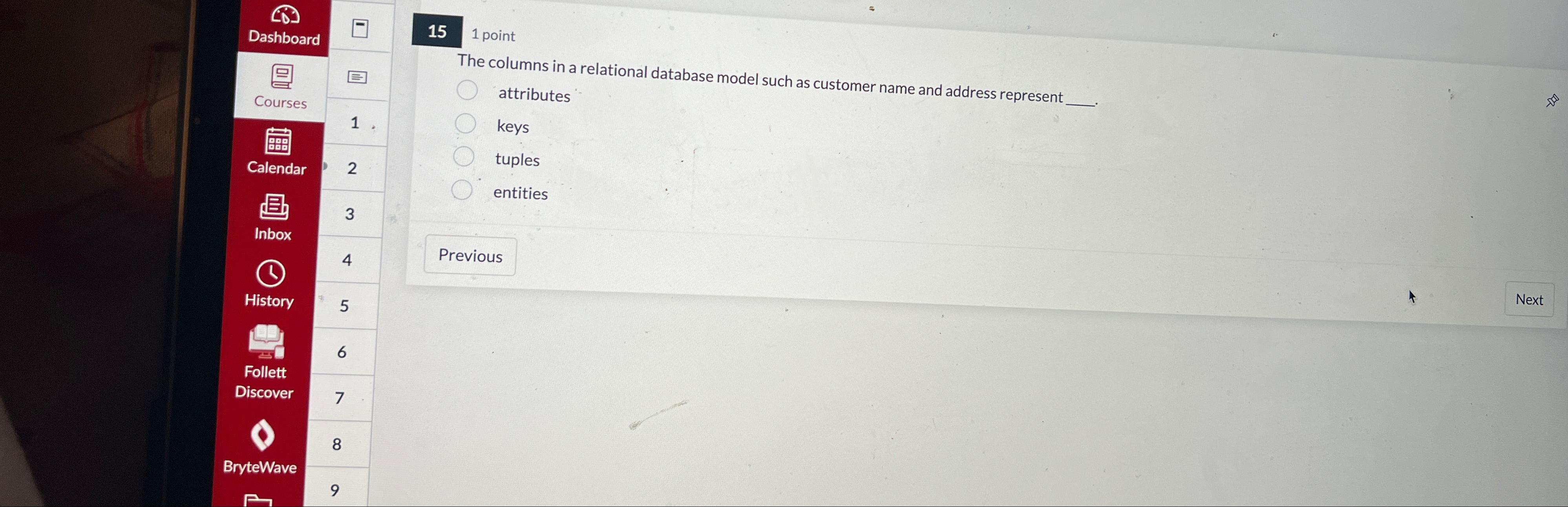 Solved 151 ﻿pointThe columns in a relational database model | Chegg.com