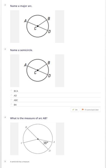 Solved Name a minor arc B A C D Arc ADB Arc AB Arc CD Arc AD | Chegg.com