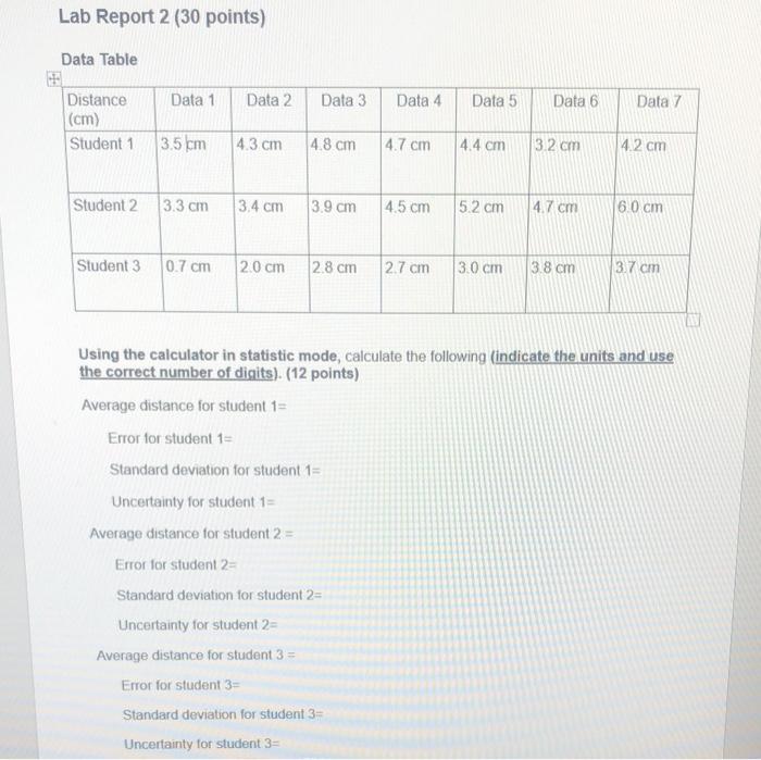 Solved Lab Report 2 (30 points) Data Table Data 1 Data 2 | Chegg.com