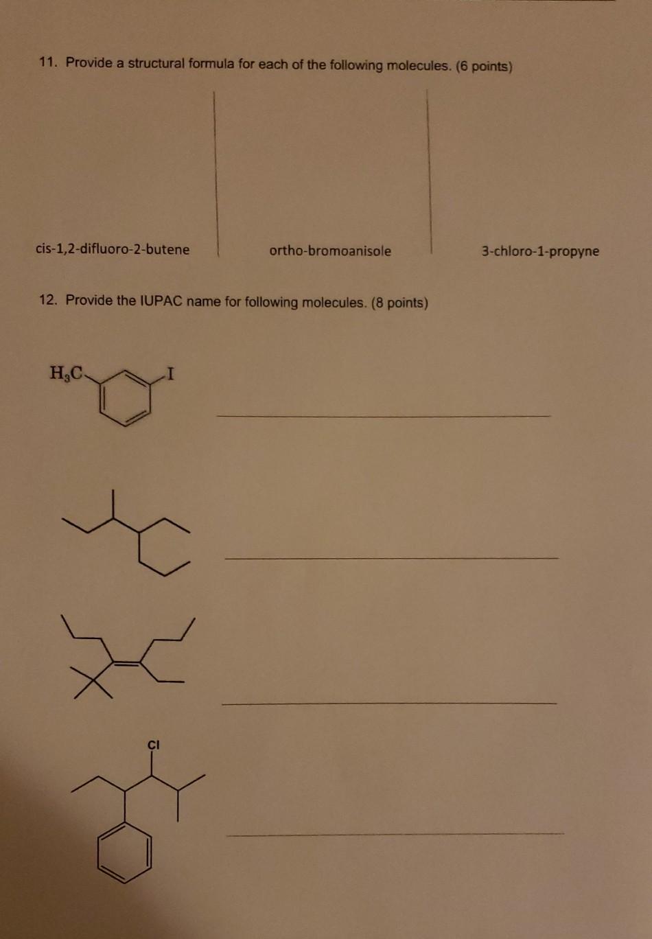 Solved 11. Provide a structural formula for each of the | Chegg.com