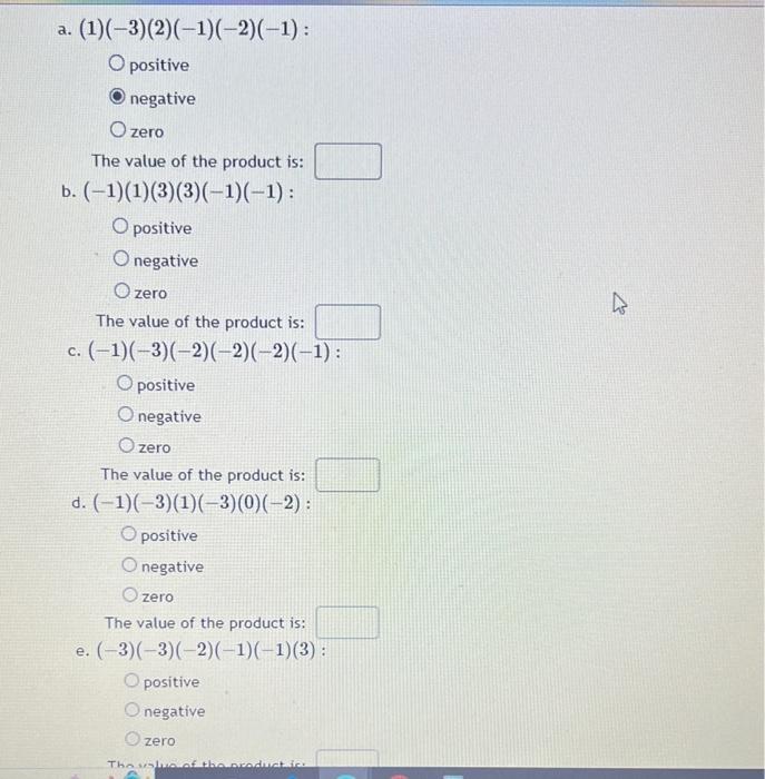 Solved (1)(−3)(2)(−1)(−2)(−1): positive negative zero The | Chegg.com