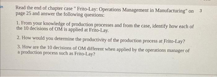 Solved Read the end of chapter case "Frito-Lay: Operations | Chegg.com