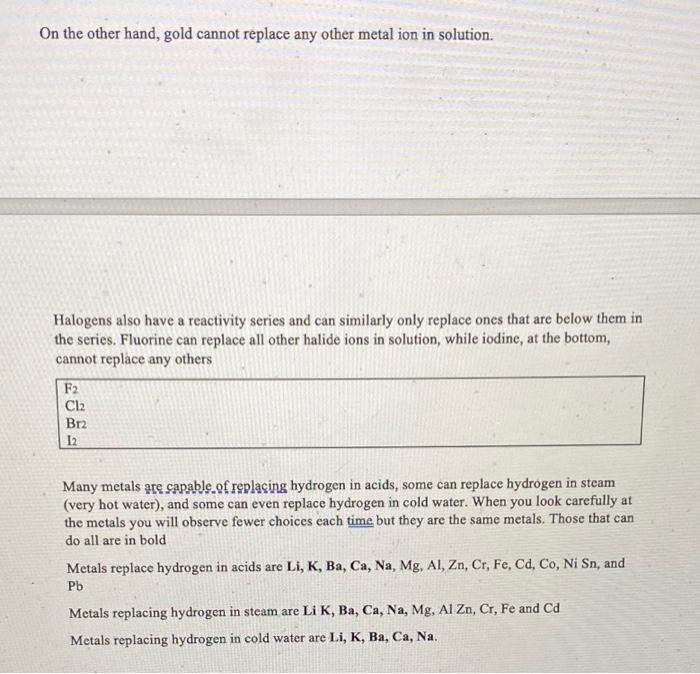 Solved Single Replacement reactions When an element combines | Chegg.com
