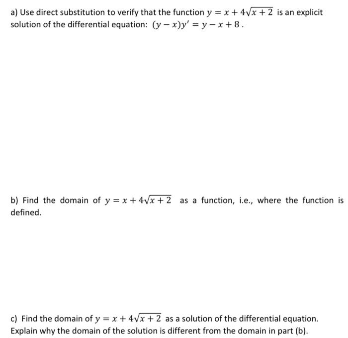 Solved a) Use direct substitution to verify that the | Chegg.com