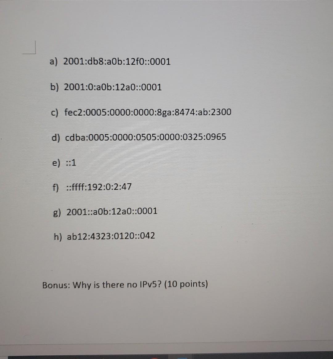 Solved Part 1: Shorten the following IPv6 Addresses (40 | Chegg.com