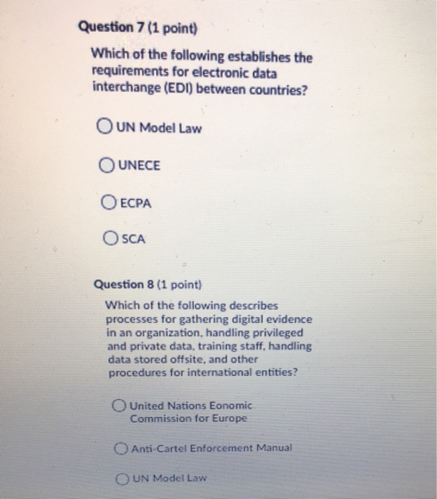 Solved Question 5 (1 point) What does the ECPA address? | Chegg.com