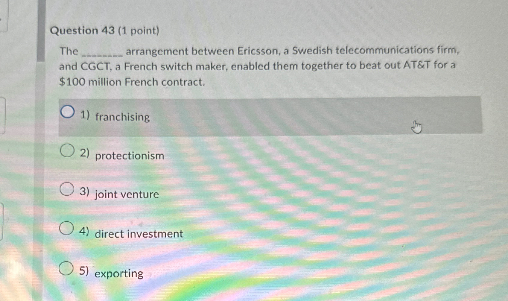 Solved Question 43 (1 ﻿point)The ﻿arrangement between | Chegg.com