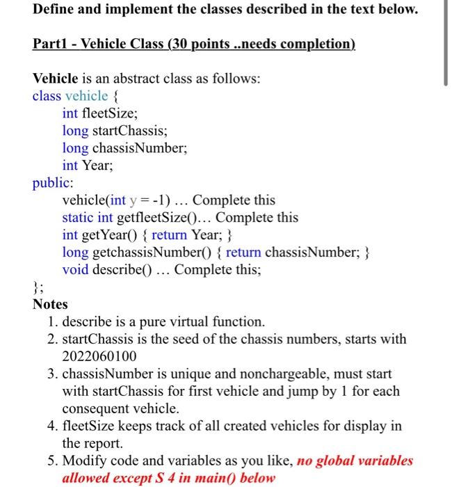 Solved Define and implement the classes described in the | Chegg.com