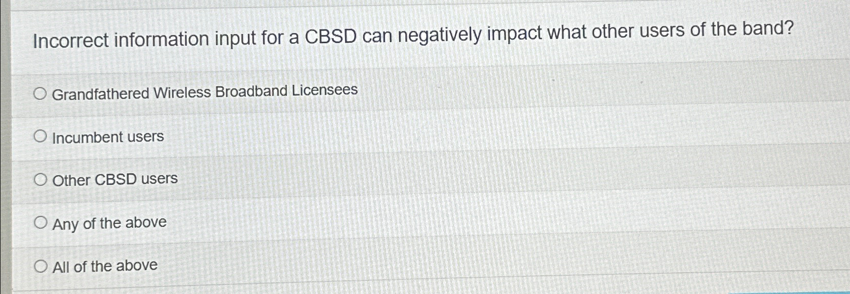 Solved Incorrect information input for a CBSD can negatively | Chegg.com