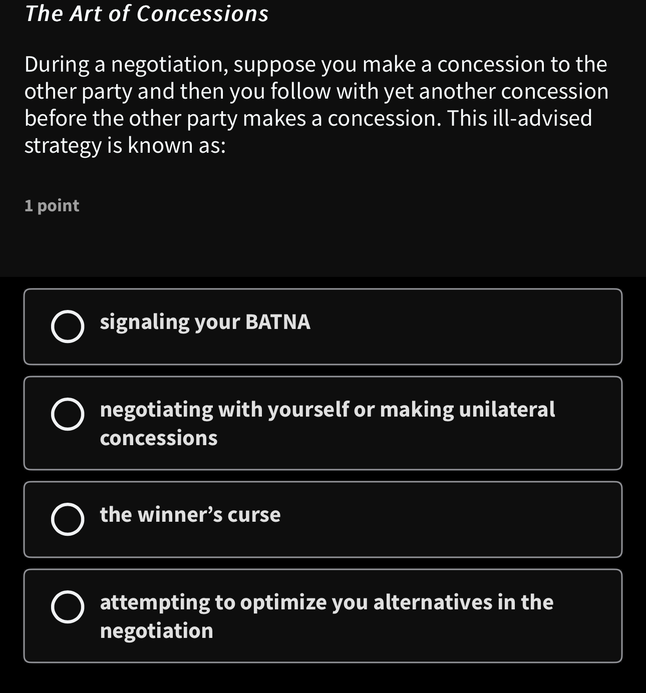 Solved The Art of ConcessionsDuring a negotiation, suppose | Chegg.com