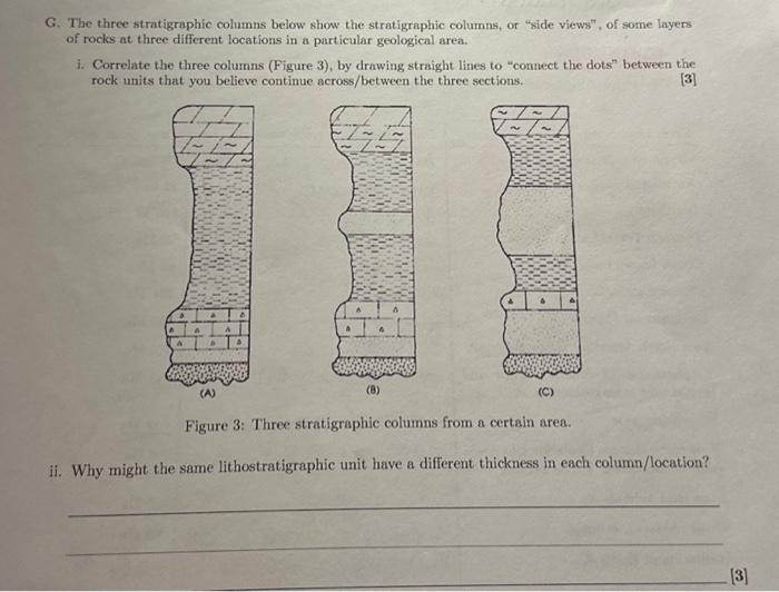 Solved G. The three stratigraphic columns below show the | Chegg.com